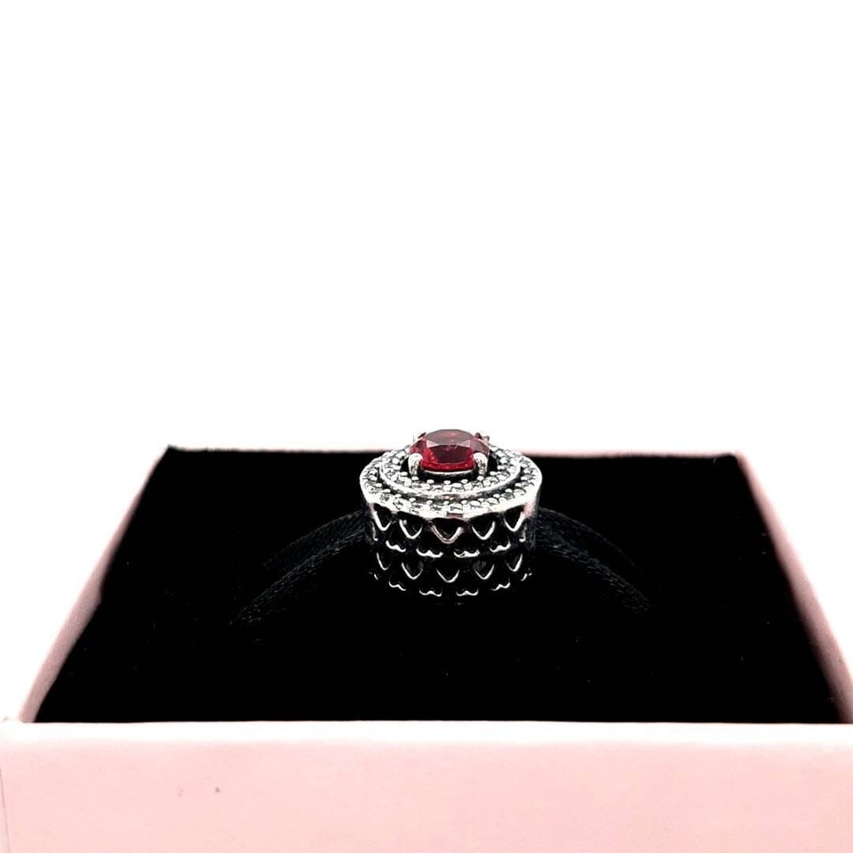 GENUINE PANDORA Red Sparkling Levelled Round Charm 792418C01 FREE ...