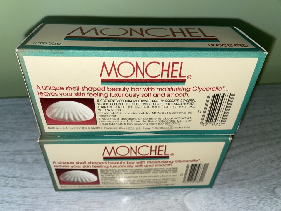 Lot of 2 MONCHEL Face Body Bath Bar Soap White Unscented Procter Gamble ...