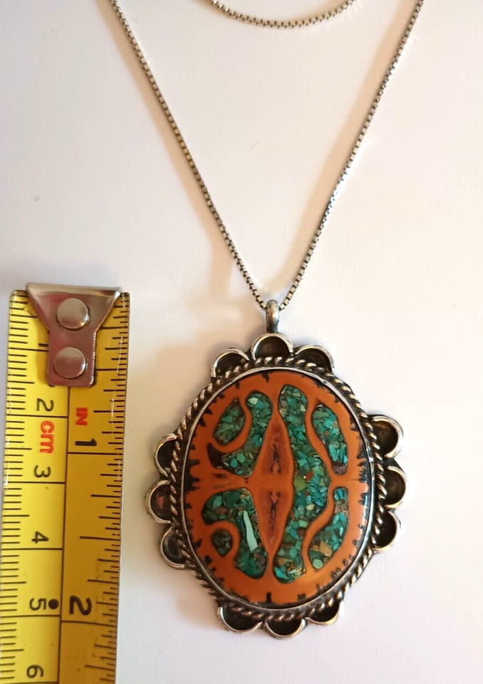 Sterling Silver Necklace with Walnut Shell Slice and Turquoise Chip ...