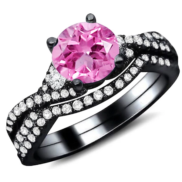Black Gold Pink Diamond Ring Wedding Set Black Gold Pink Diamond Ring Wedding Set
