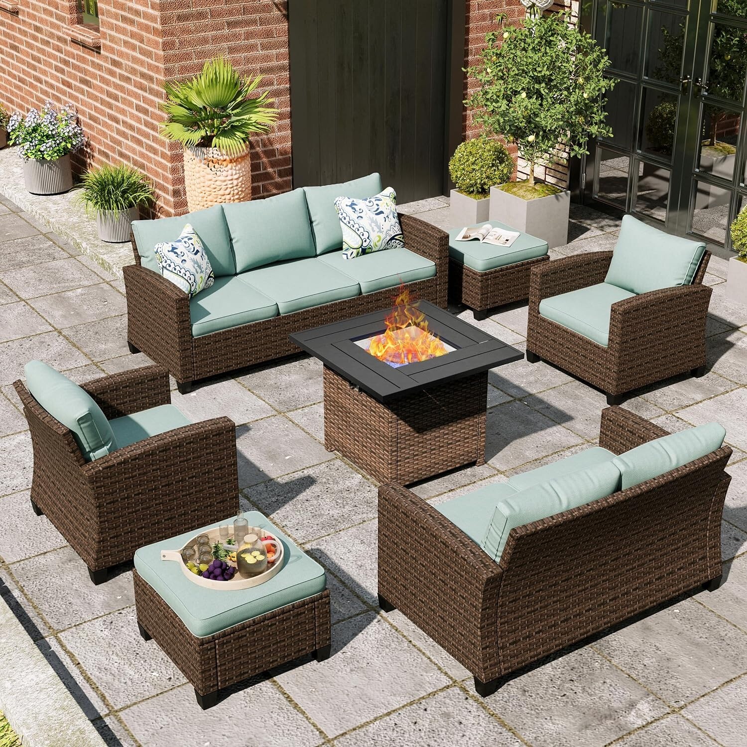 Fire Pit Table Outdoor Conversation Sofa Set Propane Fire Pit Table ...