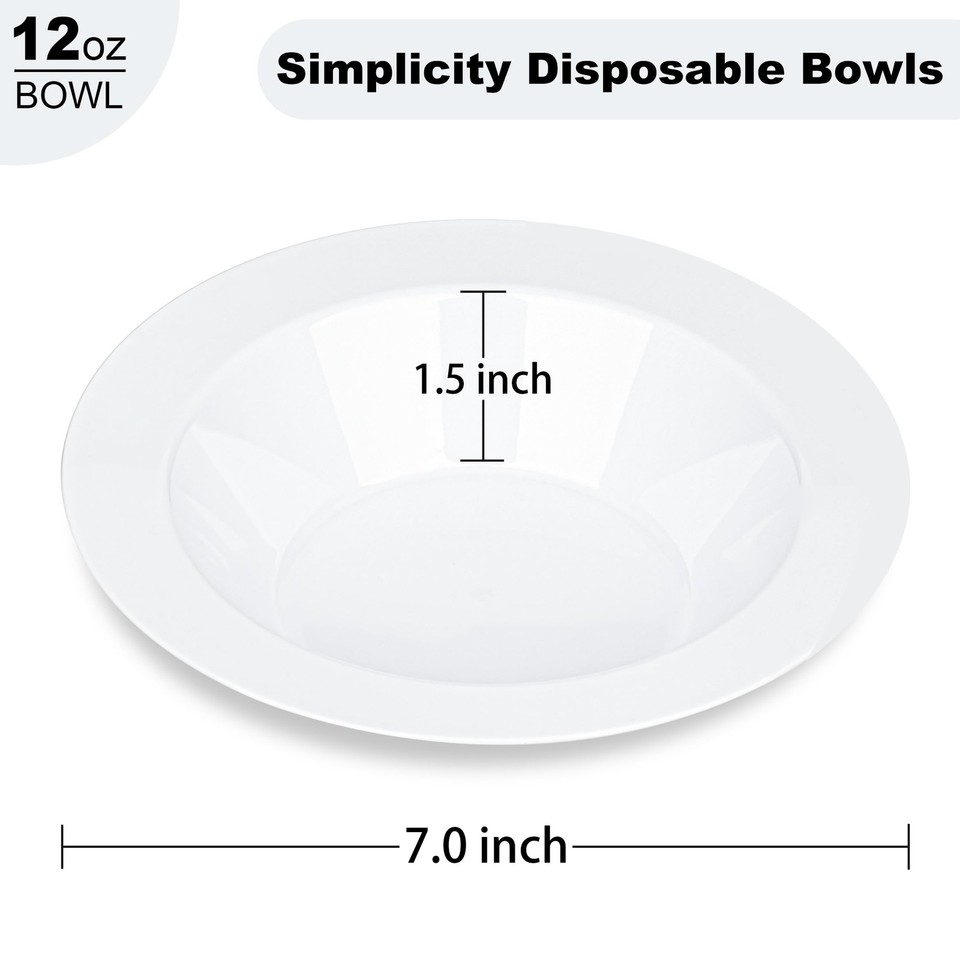 100 Pack 12 oz White Plastic Bowls, Disposable Soup Bowls, Heavy-duty ...
