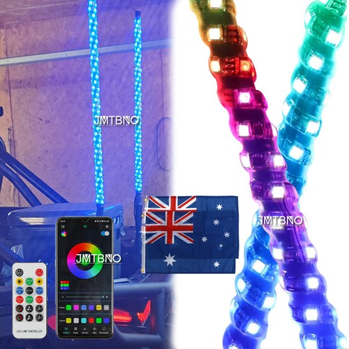 2X 3ft RGB LED Whip Lights Antenna W/ Flag Remote Control for Polaris ...