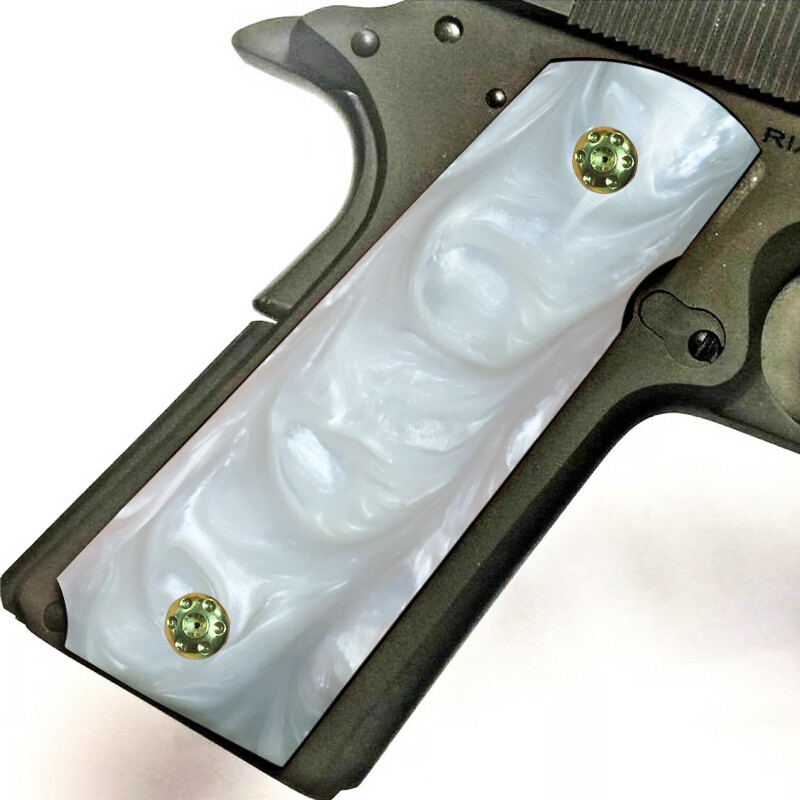 1911 GUN GRIPS FULL SIZE COLT & CLONES Mother of Pearl W/ Gold Screws ...