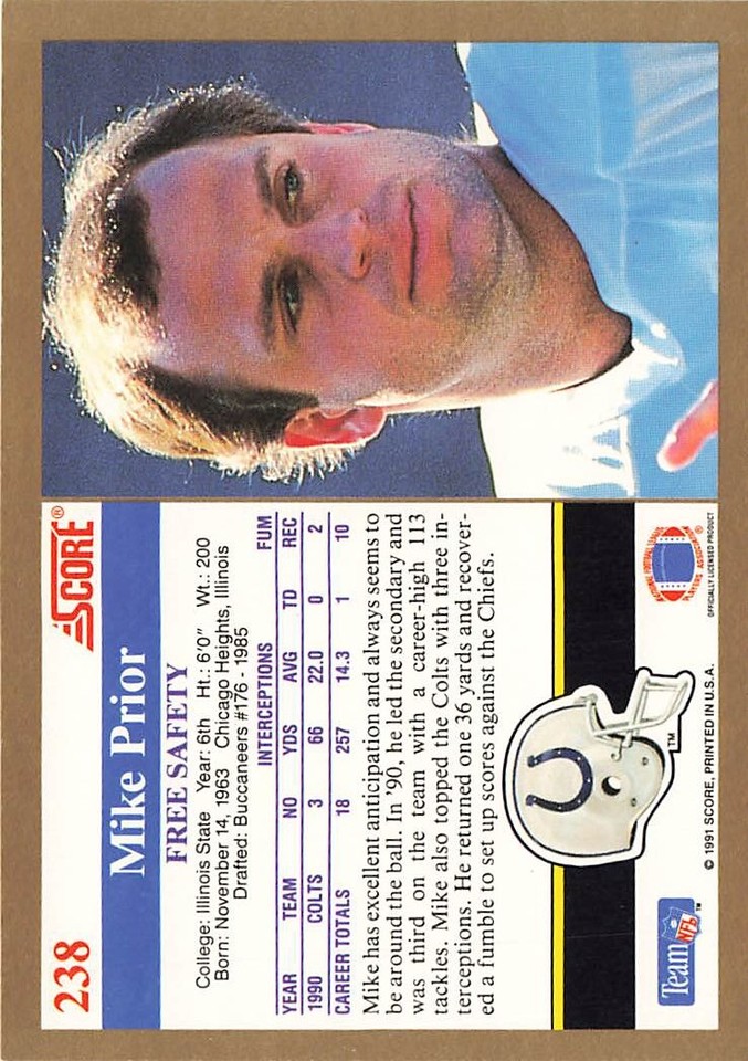 1991 Score #238 Mike Prior Indianapolis Colts | eBay