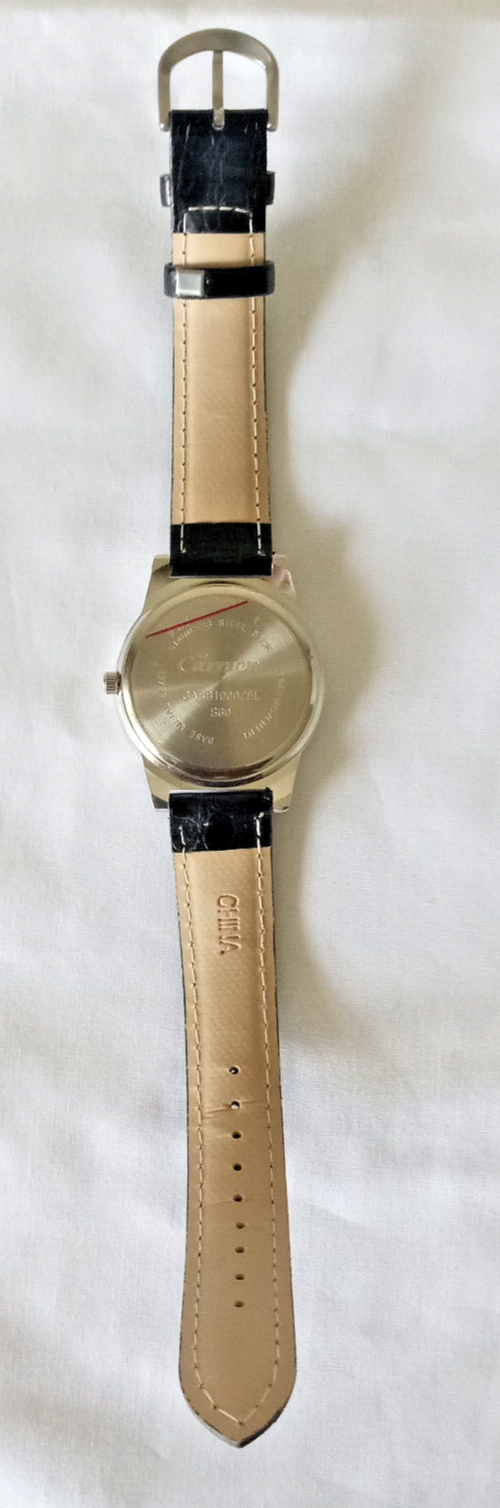 Vintage Carmen Quartz Wrist Watch White & Silver, Black Leather Strap ...