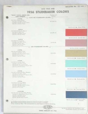 1956 STUDEBAKER DUPONT COLOR PAINT CHIP CHART ALL MODELS ORIGINAL | eBay