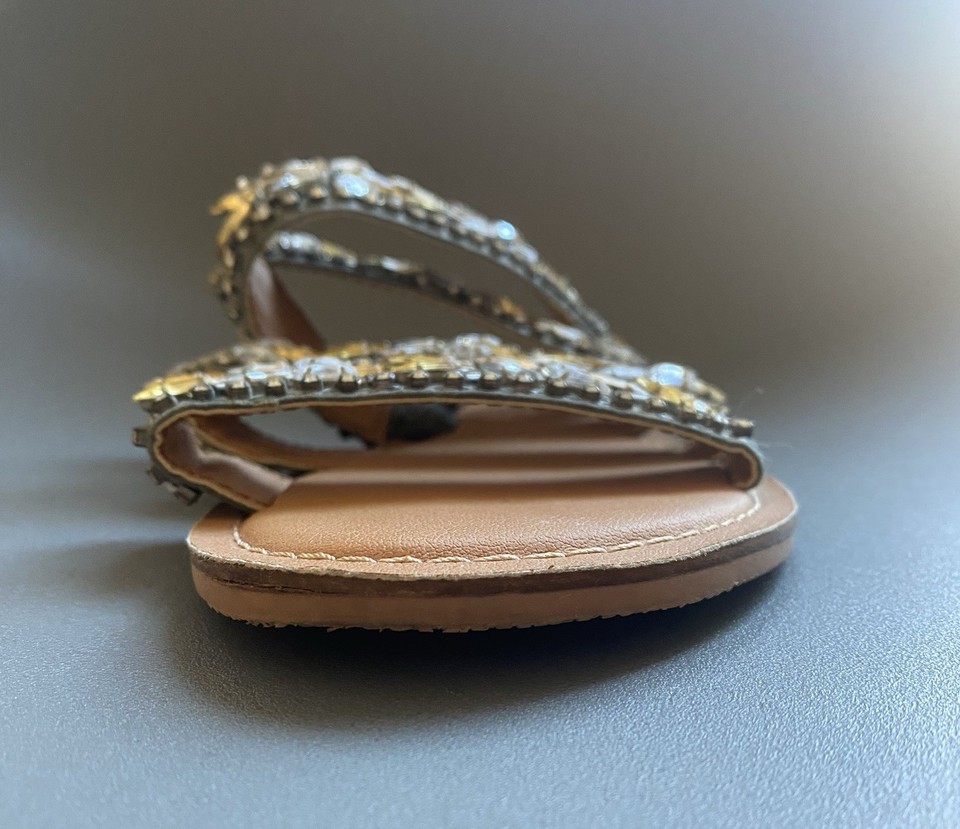 RIVER ISLAND Women’s Slider Sandals UK Size 4 Sparkly Sparkle Gold ...