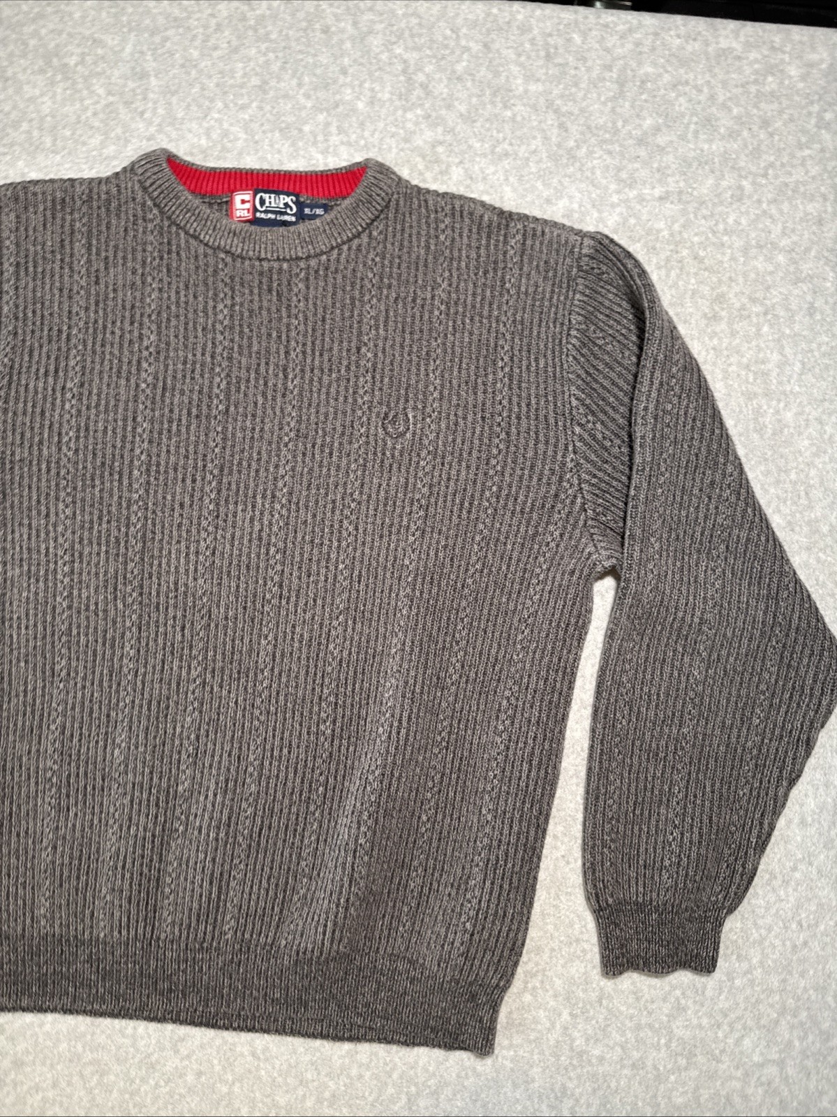 Vintage Chaps Ralph Lauren Sweater Men’s XL Gray Cable Knit Hand Framed ...