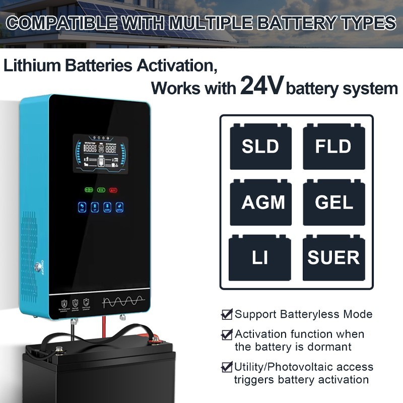 US STOCK 4KW 24V Hybrid Solar Inverter MPPT 140A Charger Pure Sine Wave ...