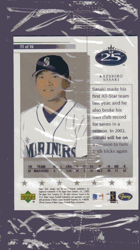 2002 Upper Deck Franz Seattle Mariners #11 Kazuhiro Sasaki Seattle ...