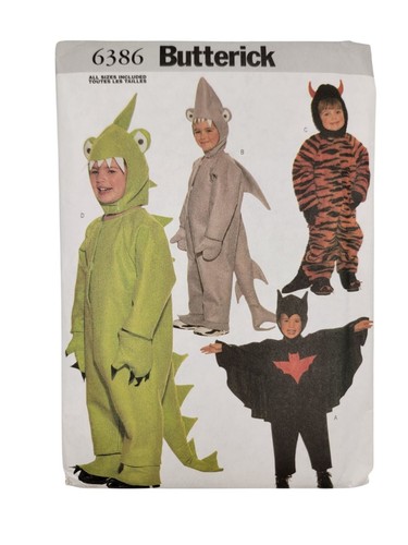 Butterick 6386 Toddler Childrens Dinosaur Shark Bat Tiger Costume ...