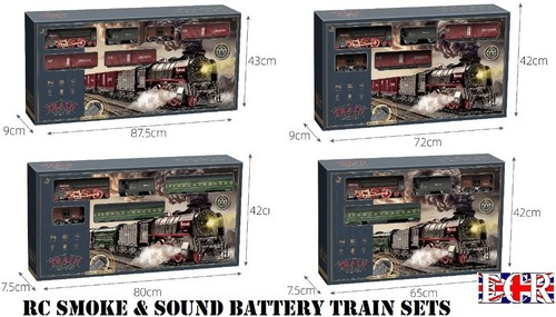 REMOTE RC CONTROL TRAIN SET SMOKE & SOUND LIGHTS FREIGHT PASSENGER 28MM ...