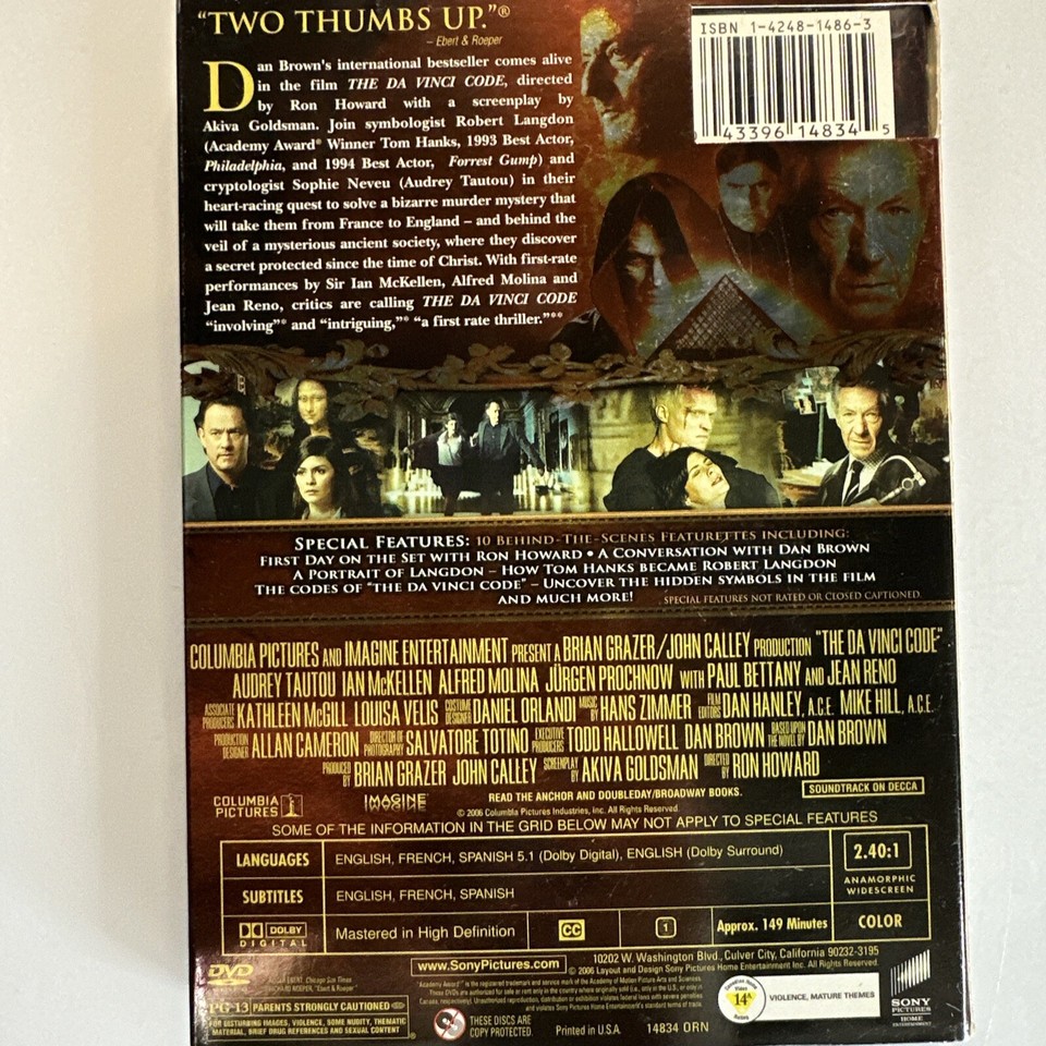 The Da Vinci Code (DVD, 2 Discs) Widescreen Special Edition | eBay