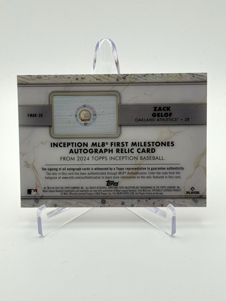 2024 Topps Inception MLB First Milestones Autograph Relic - Zack Gelof ...