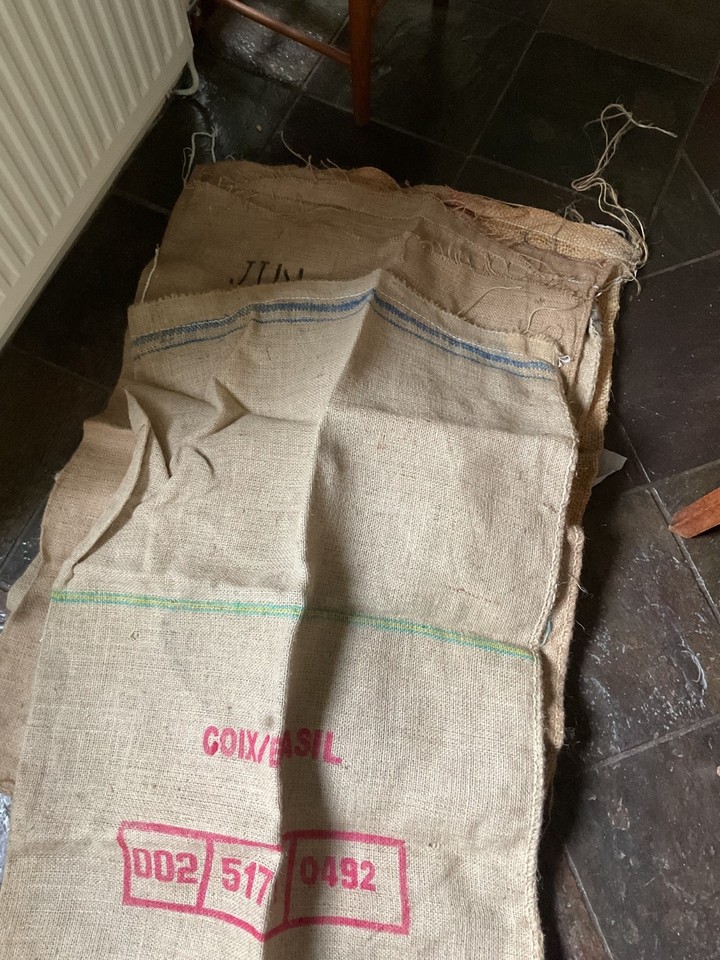 4 Used Empty Coffee Hessian Jute Bags Sacks, mixed but can sort some ...