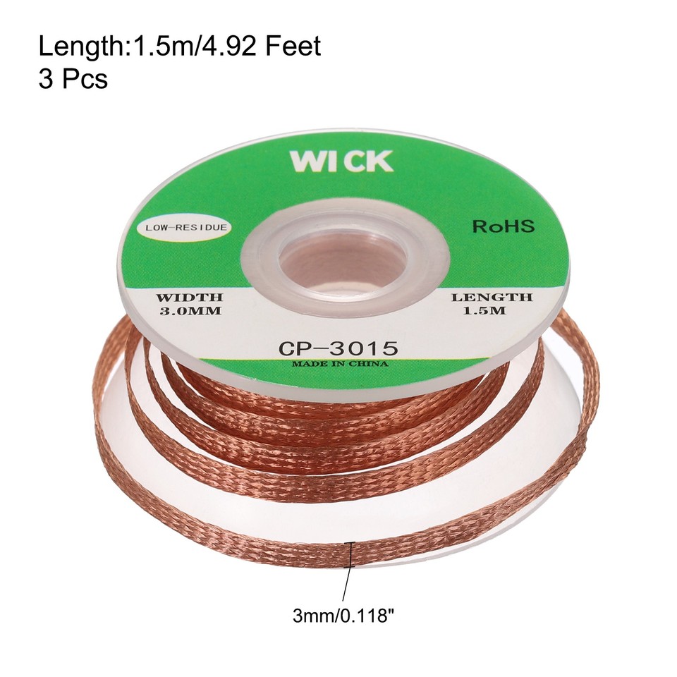 Solder Wick Braid No-Clean Desoldering Braid 0.12 Inch x 5 Feet, 3 Pack ...