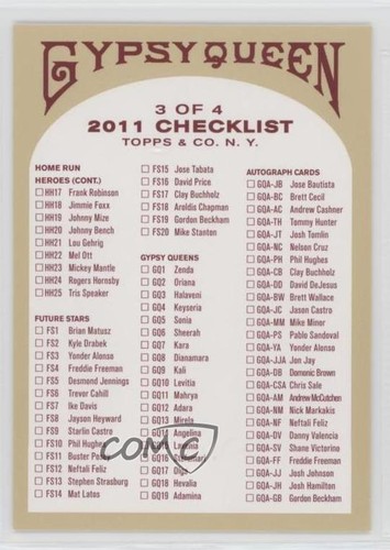 2011 Topps Gypsy Queen Checklists Checklist (Red) #3.2 | eBay