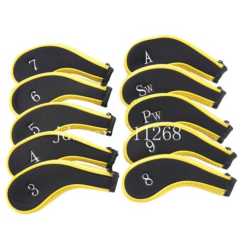 10pcs/set Yellow Zipper Golf Iron Head Covers Fit All Brands Irons | eBay