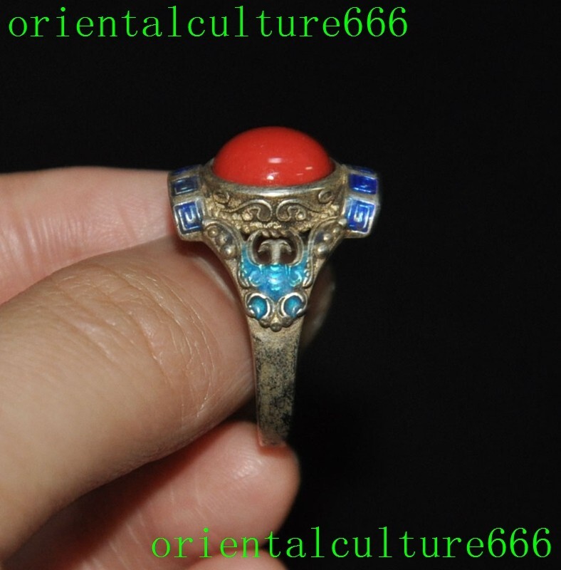 China dynasty Tibetan silver cloisonne Red coral statue Talisman ...