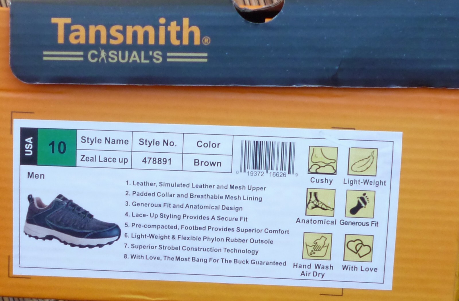 TANSMITH CASUAL'S ZEAL MENS BROWN ATHLETIC TYPE LITE COOL SHOES SZ 10 ...