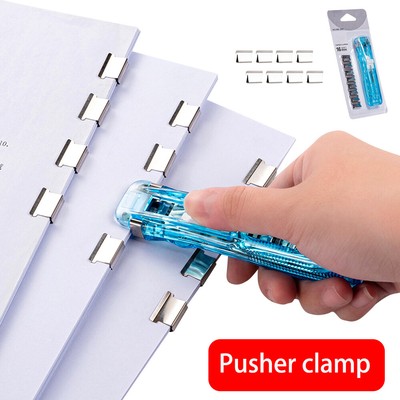 Office Reusable Paper Sheet Fastener Clip Dispenser Pusher Stapler with ...