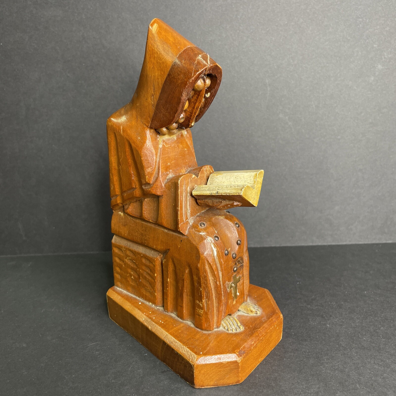 Antique c1930s Gothic Monk Reading Bible Solid Wood Hand-Carved Figure ...