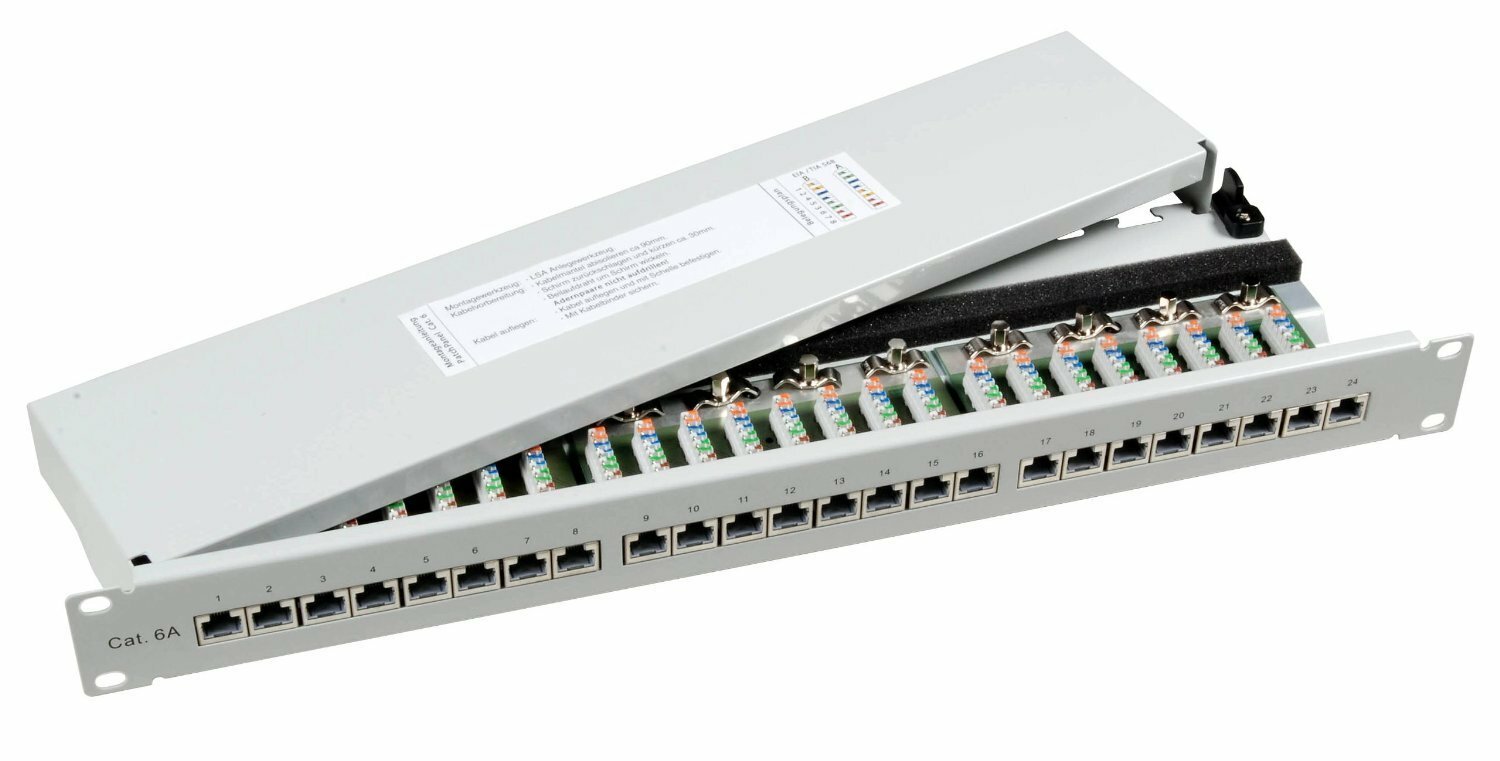 24 Port CAT6a Patchfeld RJ45 Patchpanel Verteilerfeld grau CAT 6a ...