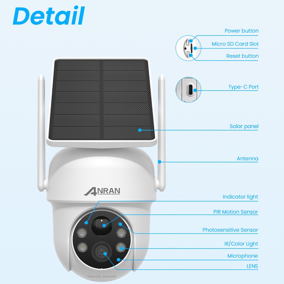 ANRAN Camera Monitor 3MP Home Security System Wireless Outdoor Solar ...