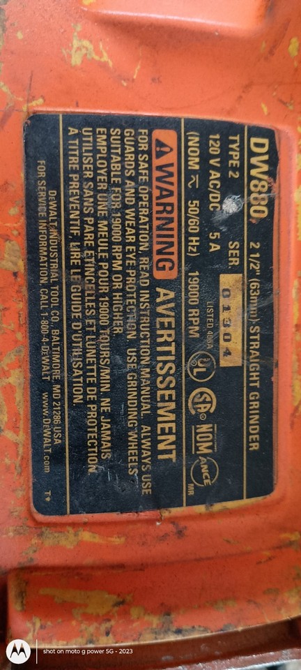 Dewalt DW880 2 1/2" Straight Die Grinder 120V 5A DW888 | eBay