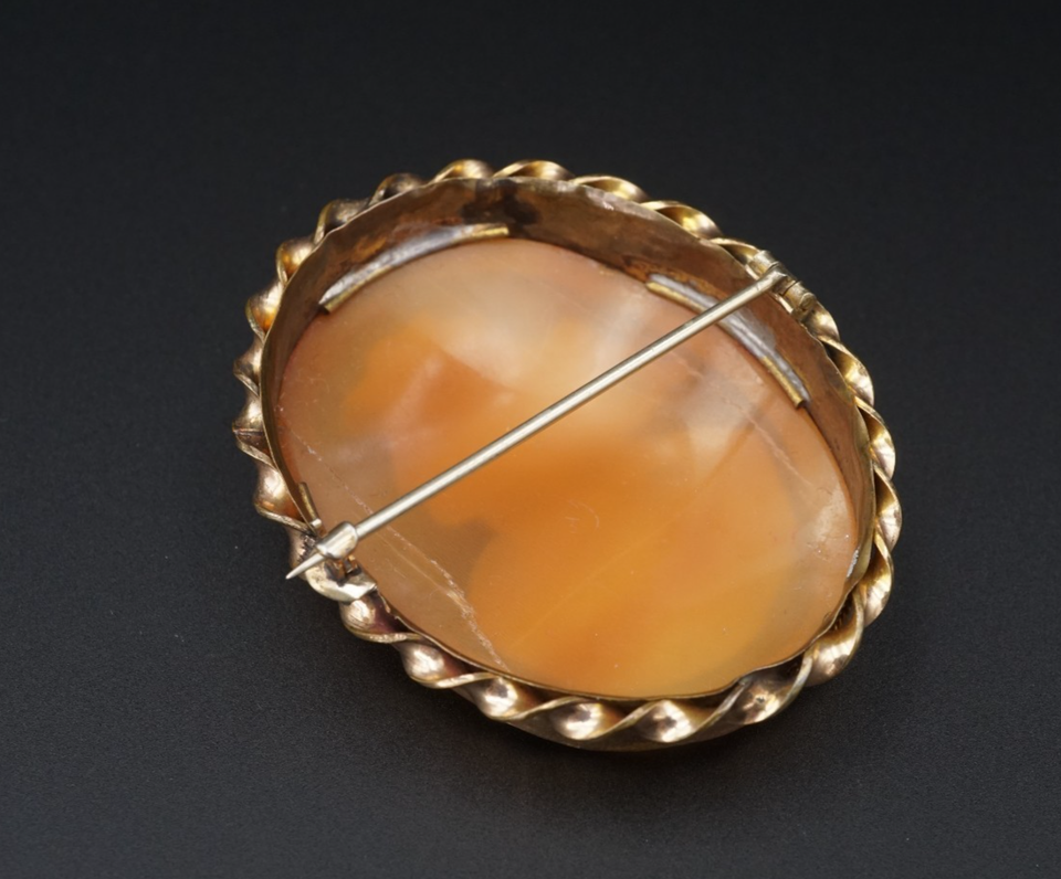 Vintage Gold Filled Hand Carved Shell Cameo Pendant Brooch 2.2" Floral ...