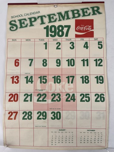 Coca-Cola School Calendar 1987-1988 Vtg Classroom Enjoy Coke 19" x 13 ...