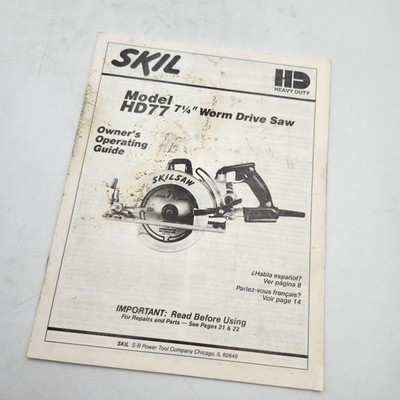 Skil HD77 7 1/4in Worm Drive Saw Owners Operating Guide | eBay
