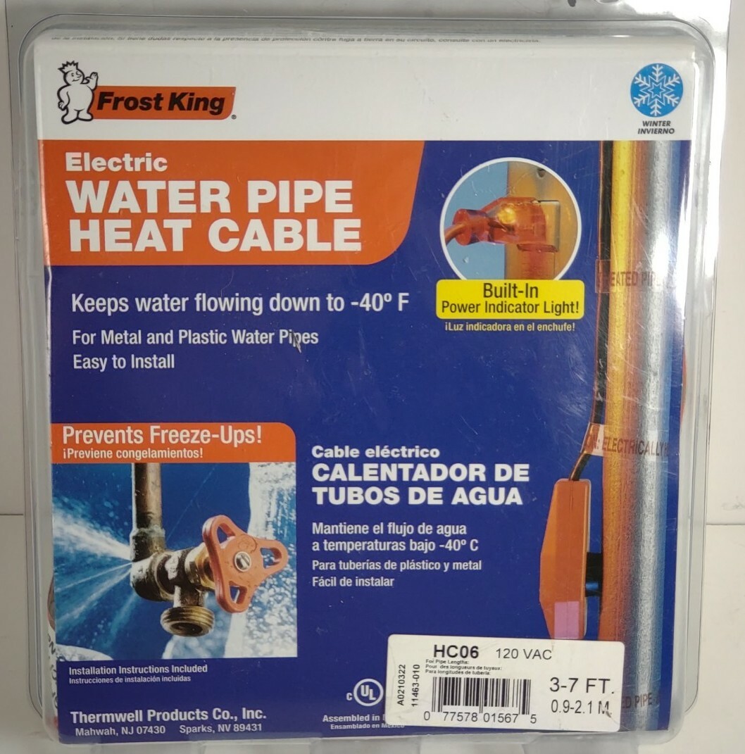 Prevent Frozen Pipes NOW! 6ft Electric Water Pipe Heat Cable Frost King ...