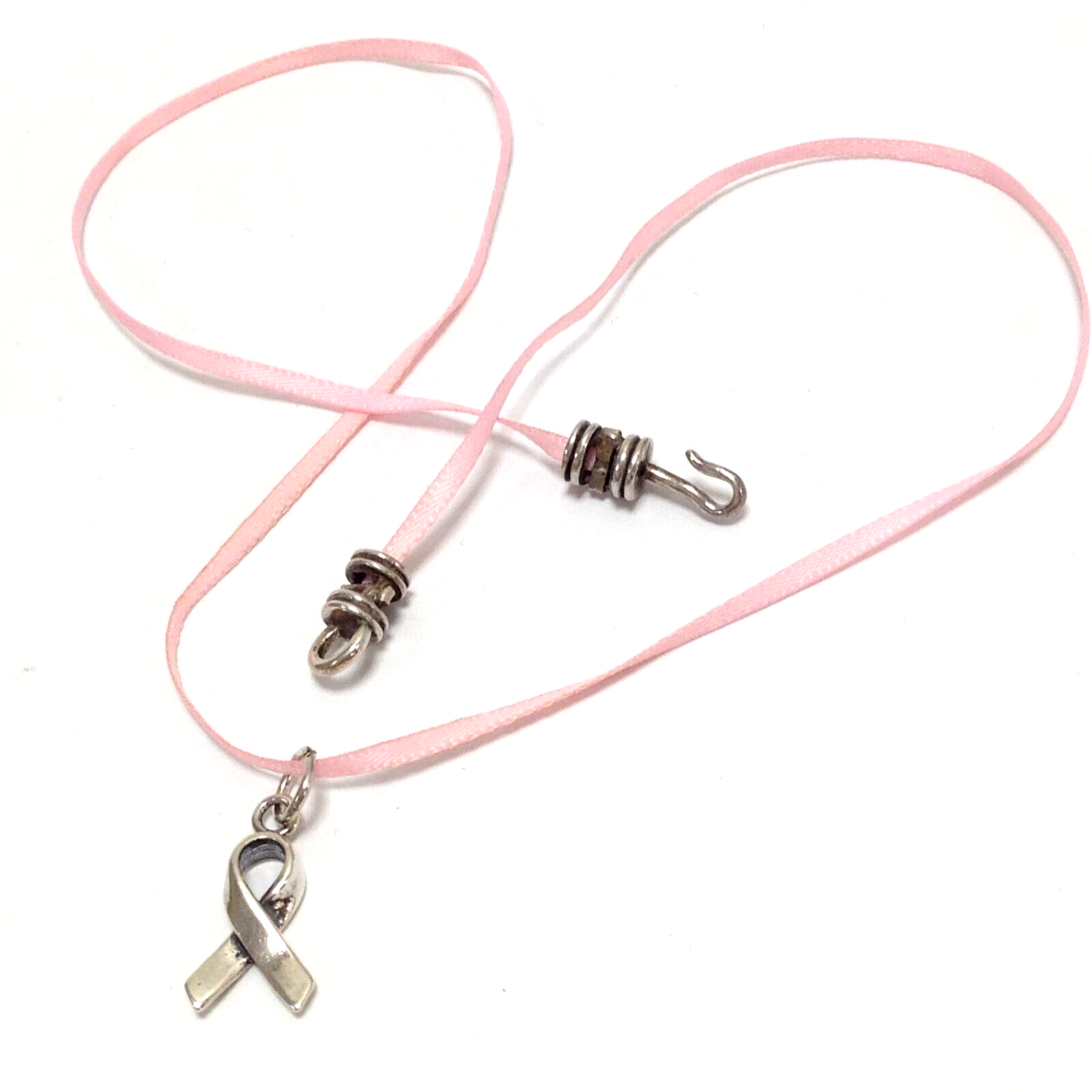 SJC Sundancer 925 Sterling Silver Ribbon Charm Pink Cloth Lanyard ...