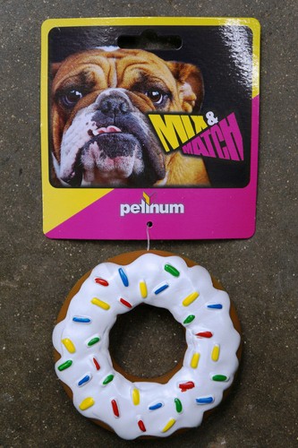 4" SQUEAKY DOUGHNUT DOG TOY FUN PLAY STRONG RUBBER PET PUPPY CHEW ...