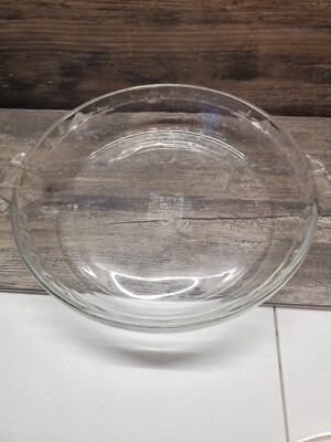Vintage Pyrex DEEP DISH PIE PLATE 9 1/2" Fluted Rim Tab Handles Clear ...