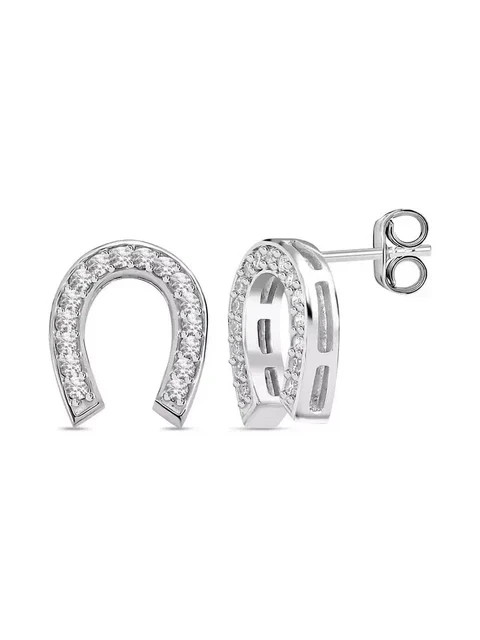 1.40Ct Round Cut Real Moissanite Horse Shoe Stud Earrings 14K White ...