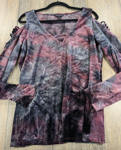 Rock & Republic Top Womens XL Purple Crushed Velvet Cold Shoulder BOHO ...