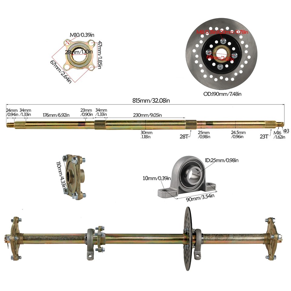 32" Rear Axle kit 5" Wheels Rims 11x7.10-5 10x4.50-5 Tire for Go kart ...