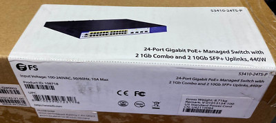 FS S3410-24TS-P / 24-Port Gigabit PoE+ Managed Switch w / 2 1Gb SFP ...