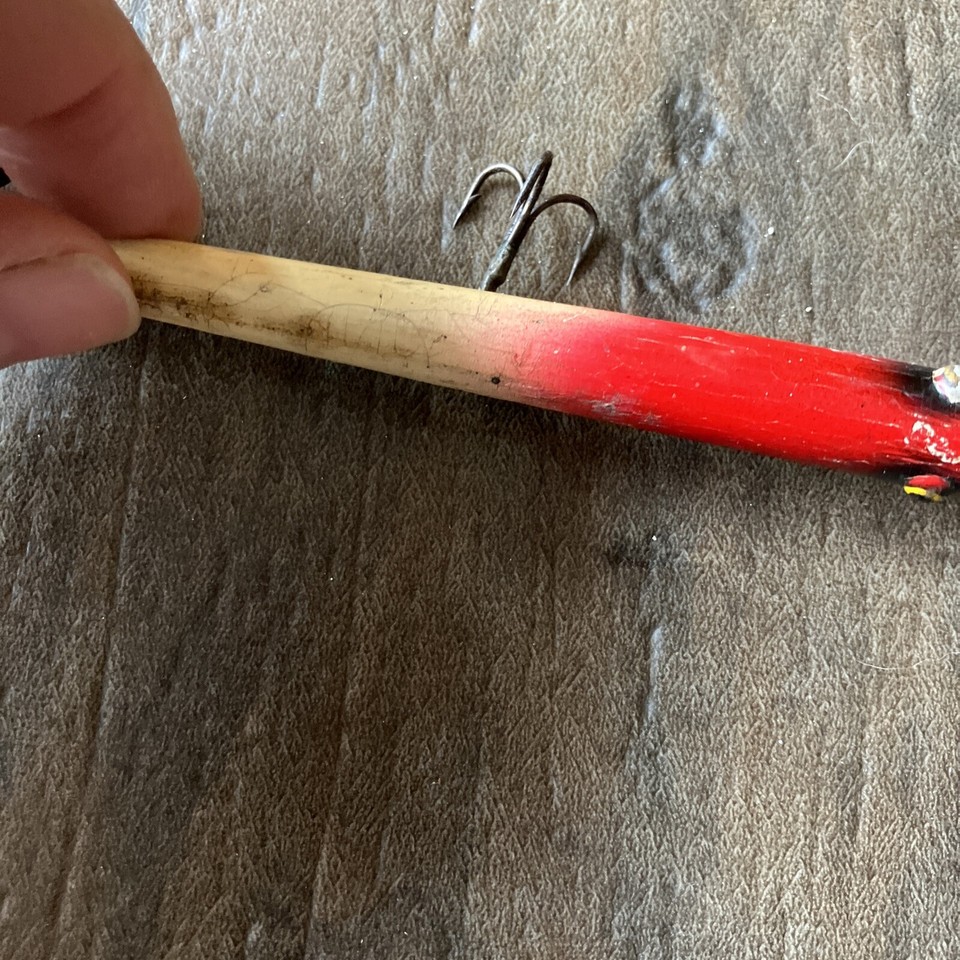 Vintage Pencil Plug Fishing Lure Wood Red & White 5” | eBay
