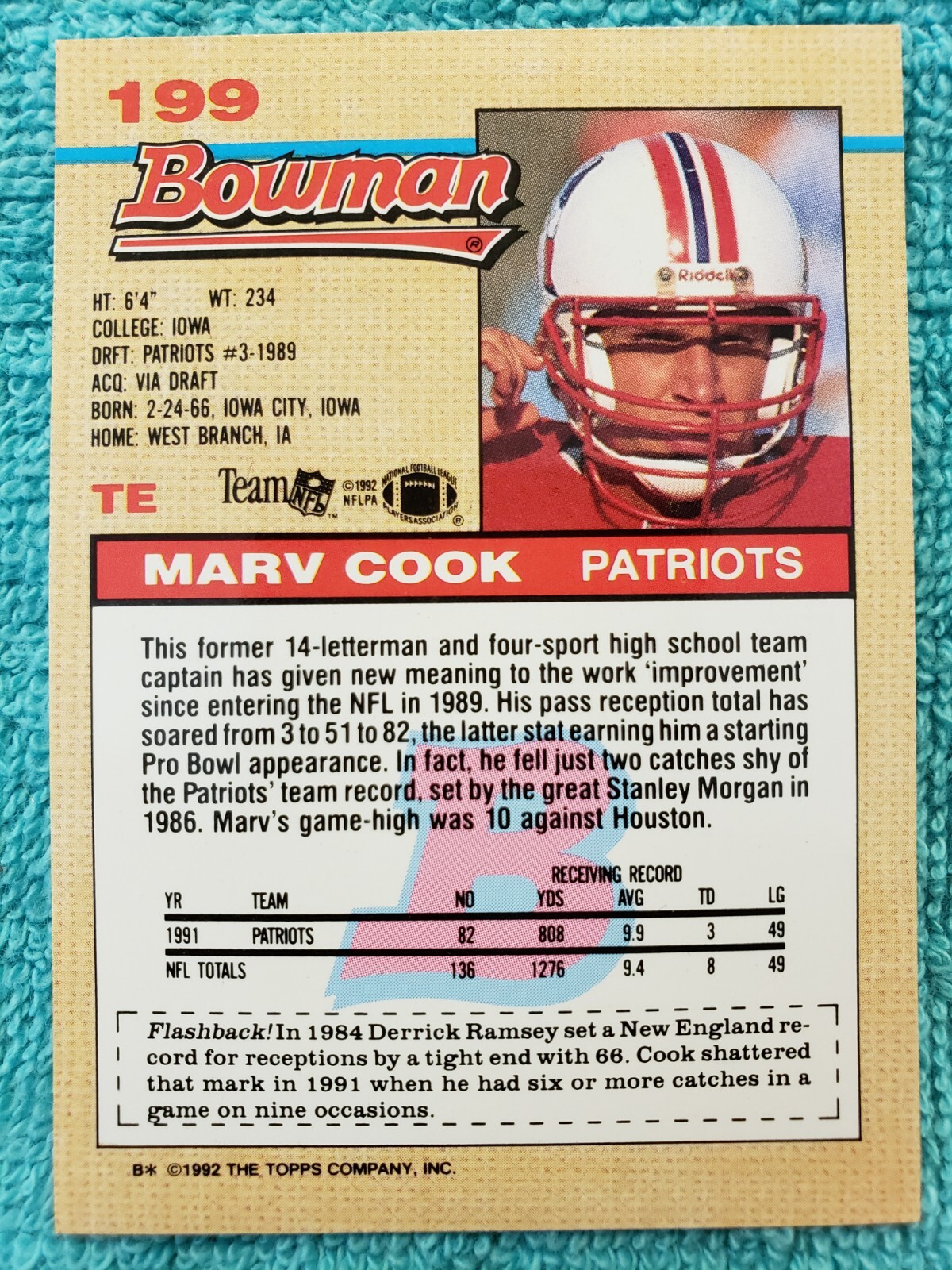 1992 BOWMAN MARV COOK #199 NEW ENGLAND PATRIOTS | eBay