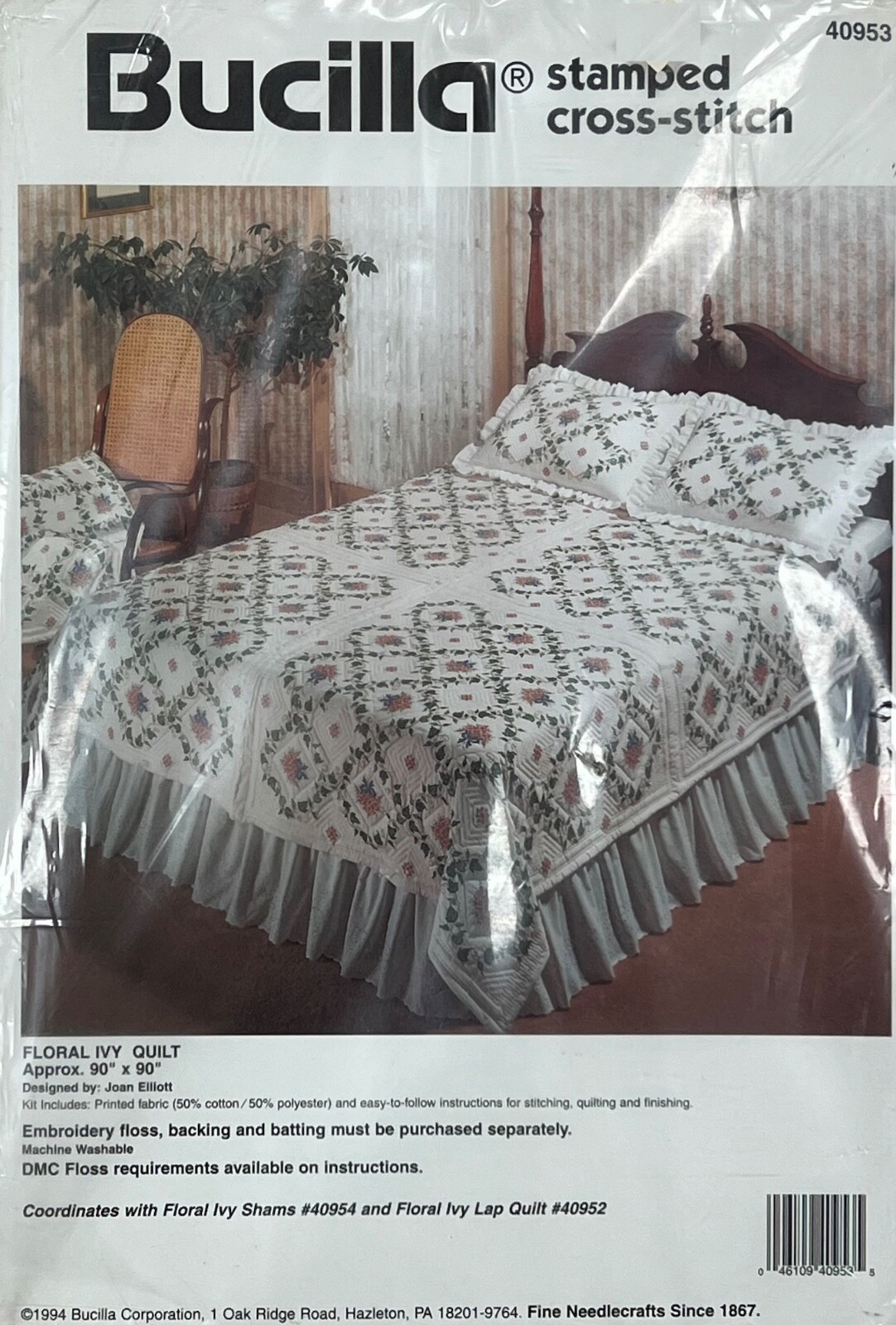 Bucilla Floral Ivy Stamped Cross Stitch Quilt Kit Item #40953 for sale ...