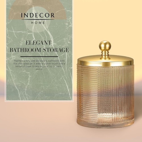Indecor Home Glass Jar with Metal Lid for Bathroom Organization, Gold ...