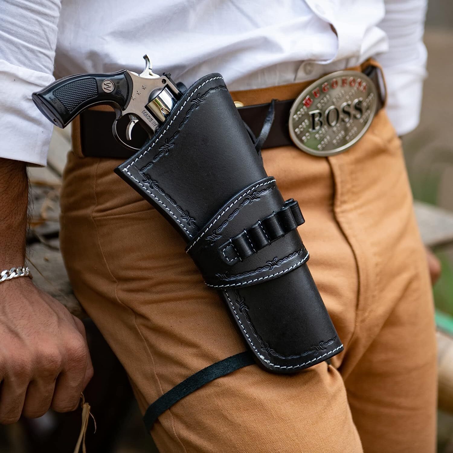 .44/.45Cal Leather Western Cowboy Gun Holsters with Loops Revolver ...