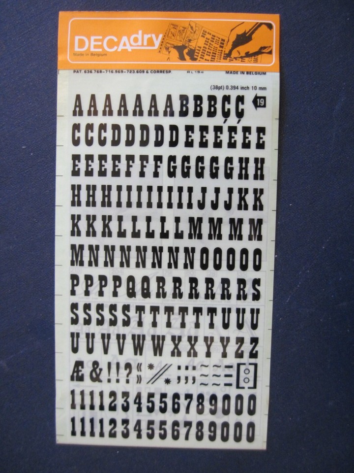 DECAdry New Old Stock Dry Transfer black rub-on LETTERS (w/numbers ...