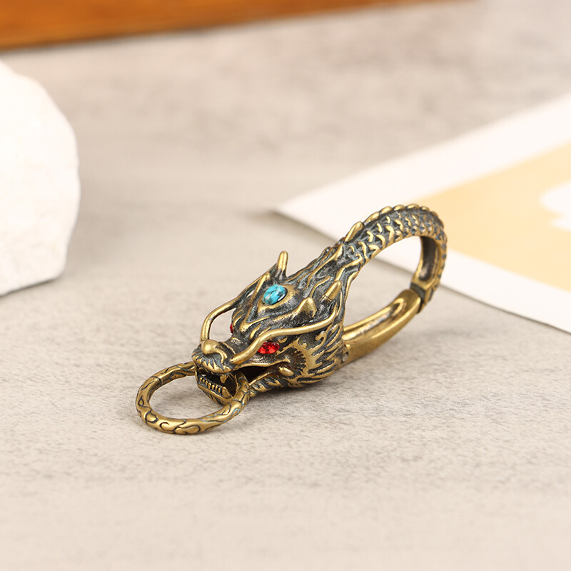 Pure Brass Red Eyes Dragon Head Keyrings Zodiac Dragon Keychain Pendant ...