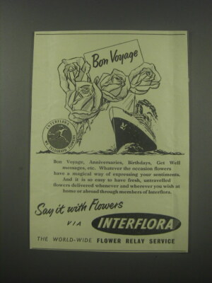 1954 Interflora Flower Relay Service Ad - Bon Voyage | eBay