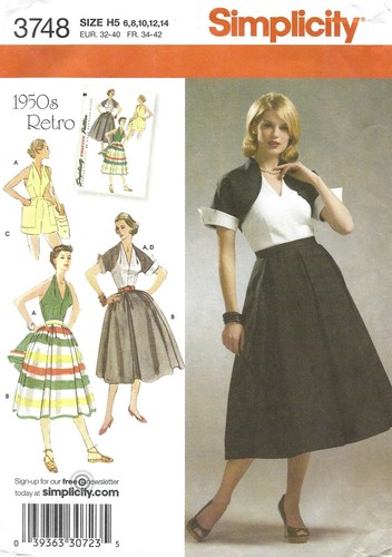 Simplicity 3748 Retro Halter Top, Flared Skirt, Bolero w Turn-Back ...